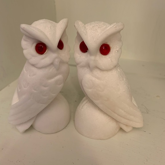 Accents | Vintage Salt Stone Pair Alabaster Snow Owls Italy Red Eyes ...